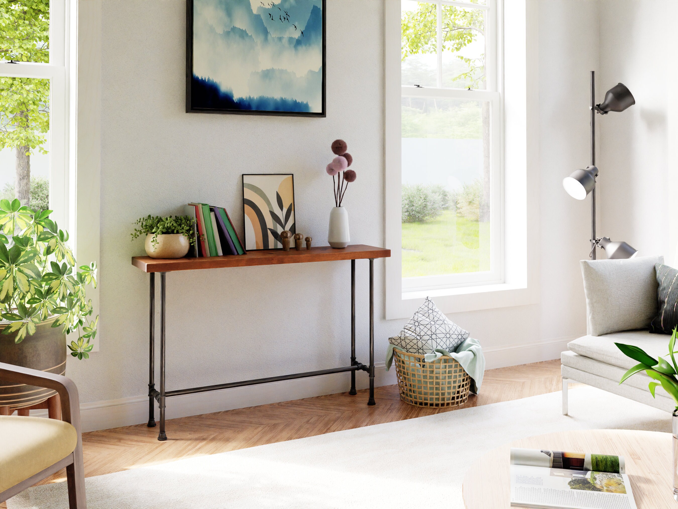 Wood and Pipe Console Table || Rustic Console Table || Modern Entryway ...