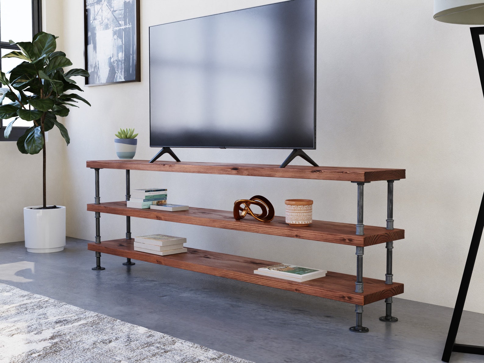 Industrial Pipe and Wood Console Table | Industrial Chic Tv Stand ...