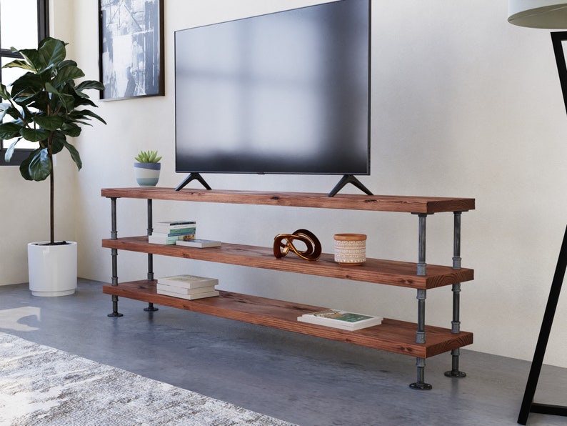 Industrial Pipe and Wood Console Table | Industrial Chic Tv Stand ...