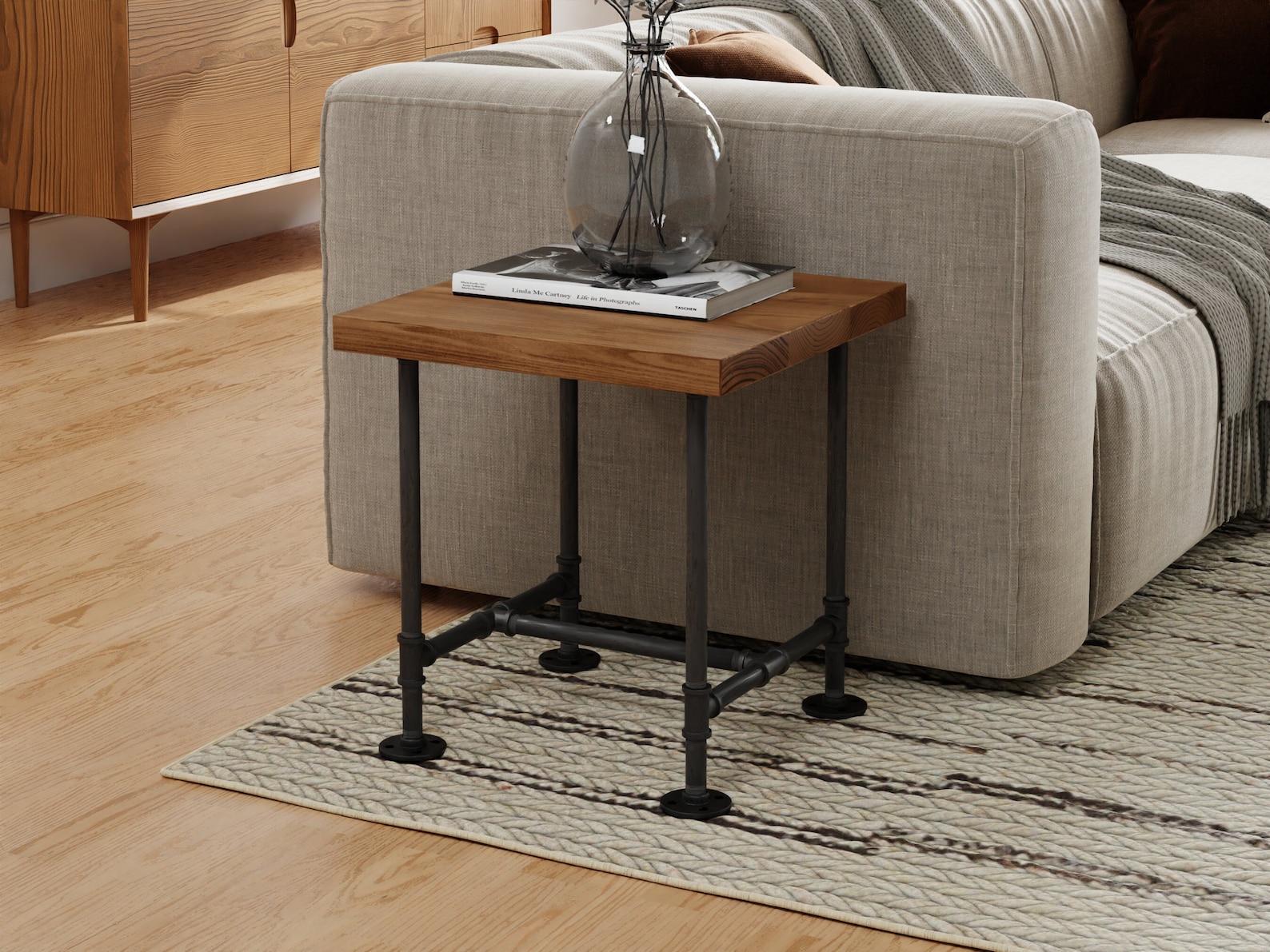 Industrial Pipe and Wood Side Table Rustic Industrial End - Etsy