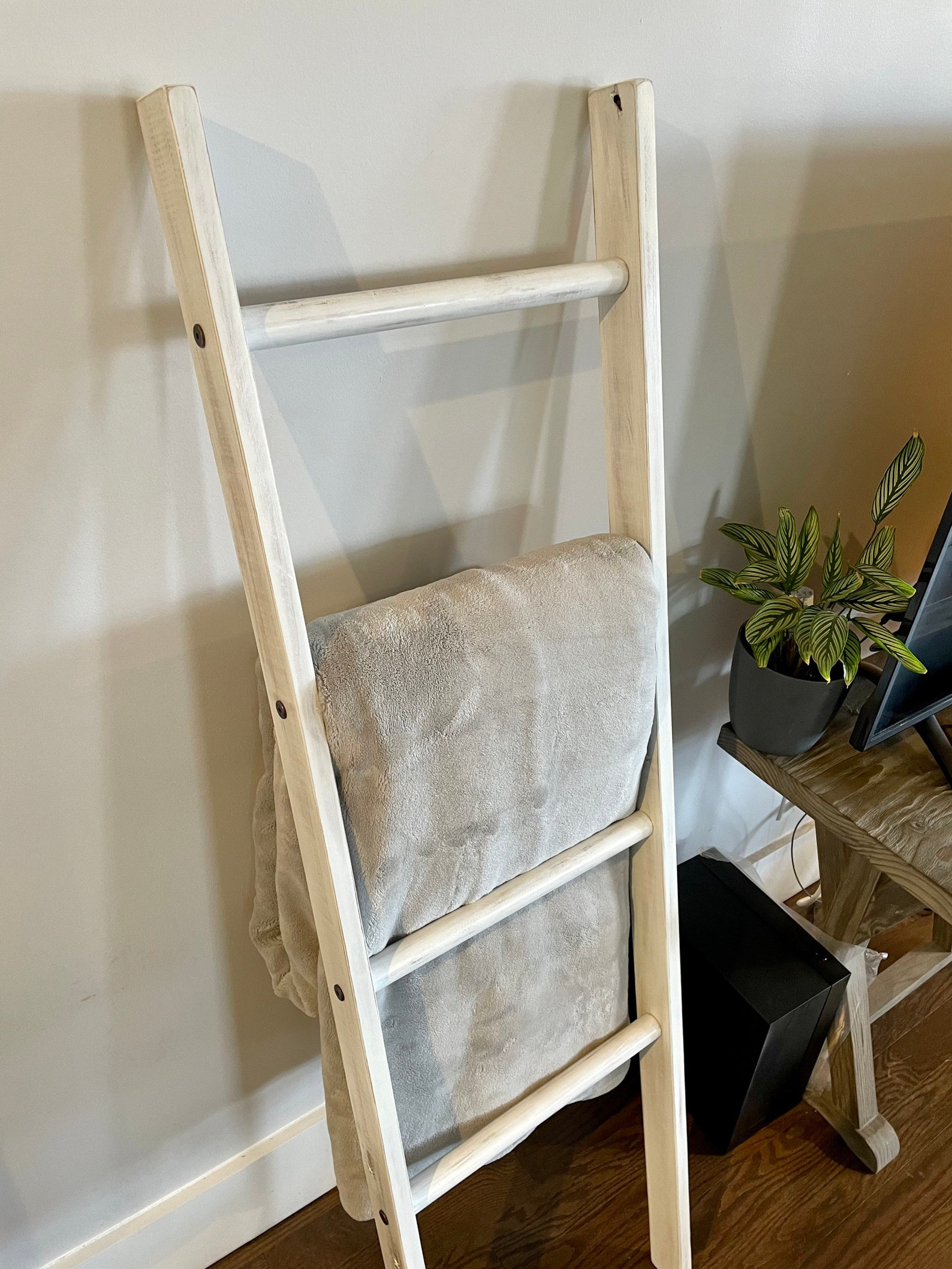 Rustic Wood Blanket Ladder Distressed White Towel Ladder - Etsy