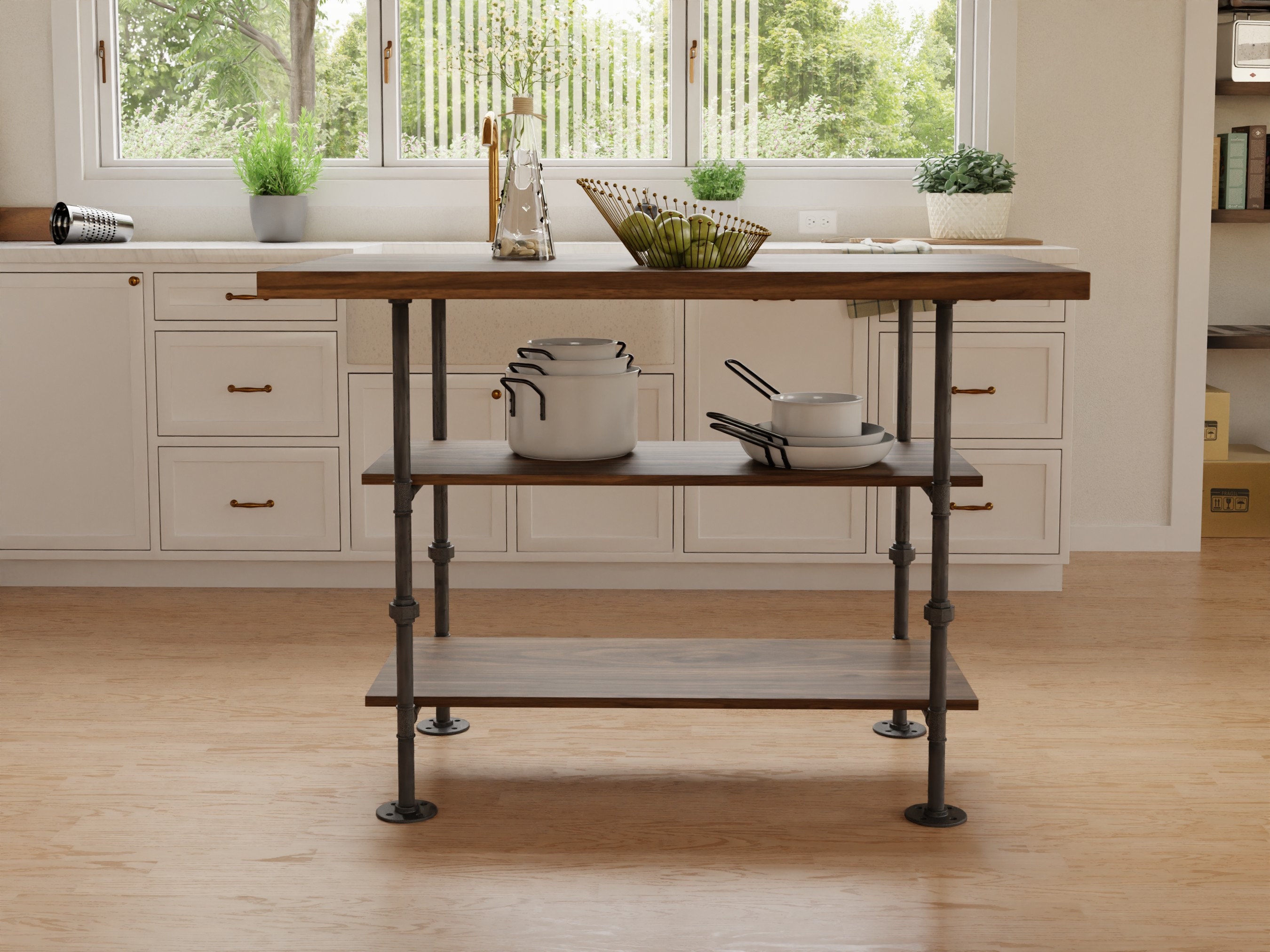 Industrial Pipe and Wood Kitchen Island || Steel and Wood Island ...