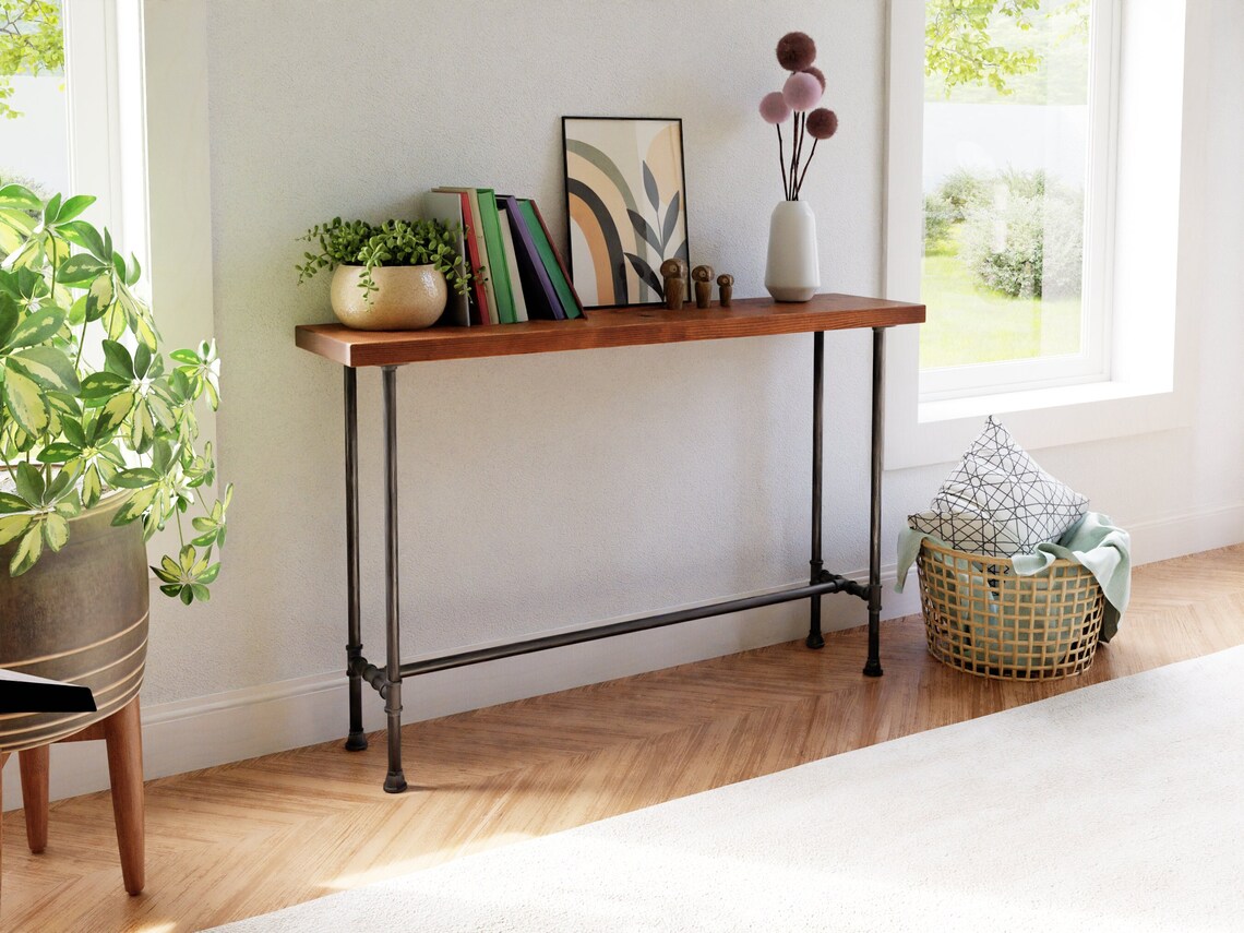 Wood and Pipe Console Table || Rustic Console Table || Modern Entryway ...
