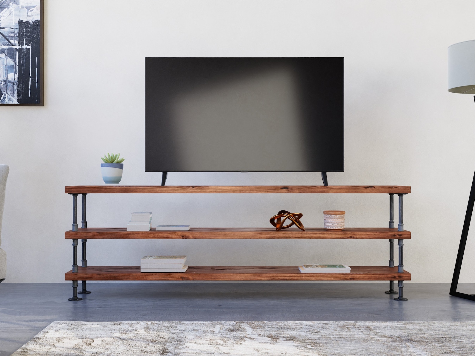 Industrial Pipe and Wood Console Table | Industrial Chic Tv Stand ...
