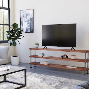 Industrial Pipe and Wood Console Table | Industrial Chic Tv Stand ...