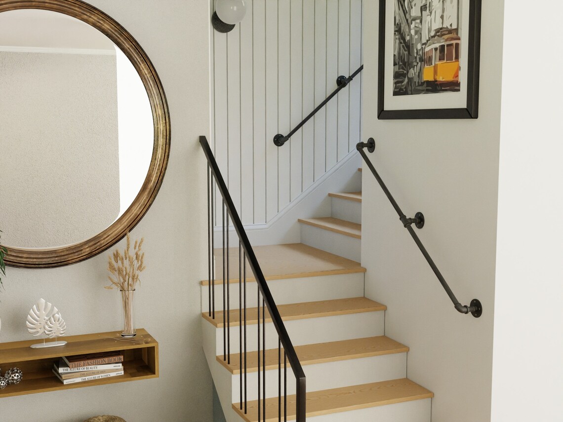 Industrial Pipe Railing || Rustic Industrial Handrail || Metal Stair ...