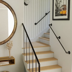 Industrial Pipe Railing || Rustic Industrial Handrail || Metal Stair ...