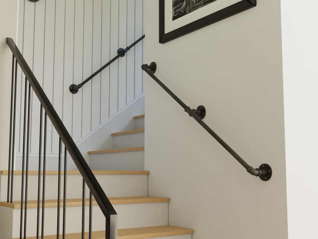 Industrial Pipe Railing || Rustic Industrial Handrail || Metal Stair ...