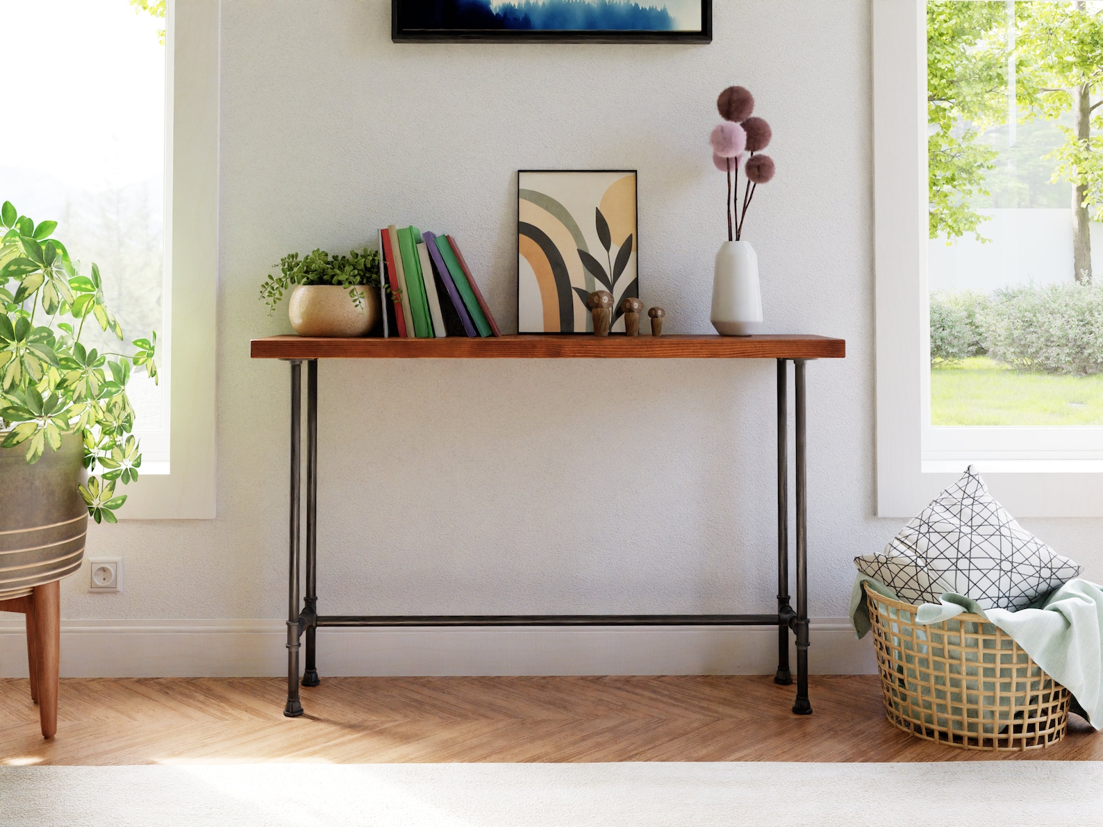 Wood and Pipe Console Table || Rustic Console Table || Modern Entryway ...