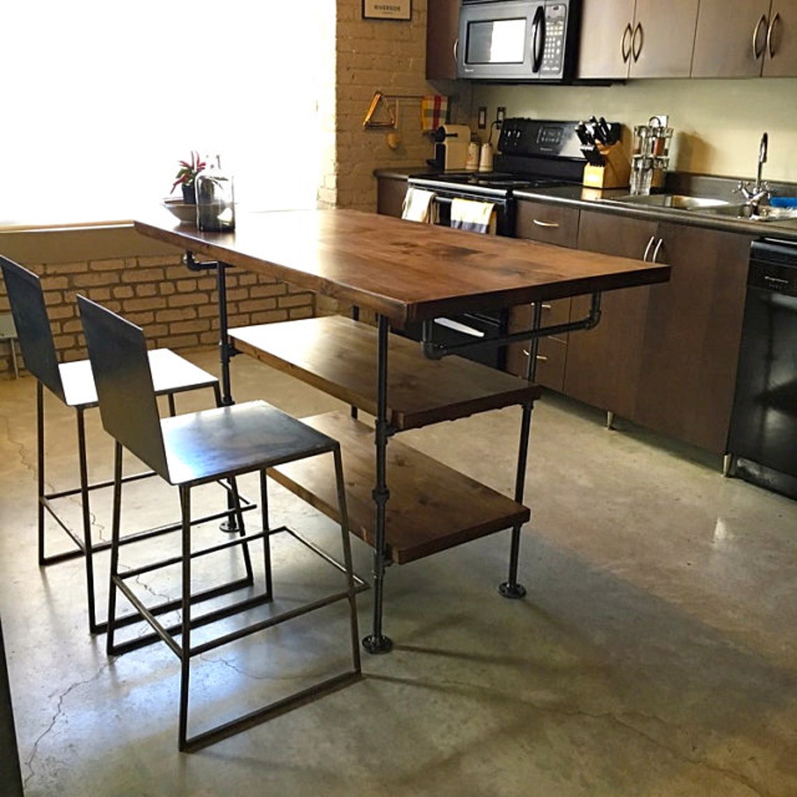 Industrial Pipe and Wood Kitchen Island Steel and Wood - Etsy
