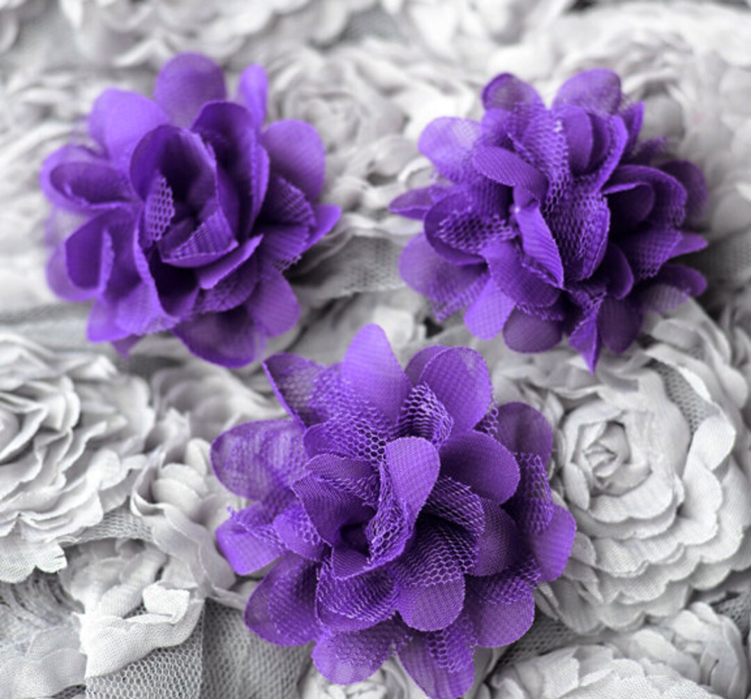 3 Chiffon Tulle Chic Rose Flower Dark Purple Silk Bridal Baby Hair Comb ...