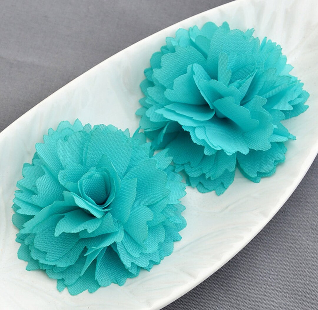 3 Teal Blue Chiffon Flower Soft Chiffon Fabric Silk Rose Bridal Wedding ...