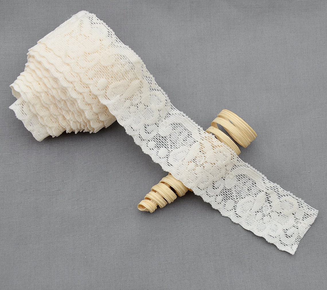 5 Yard 1.5" Ivory Elastic Lace Stretch Lace Elastic Headband Wedding ...
