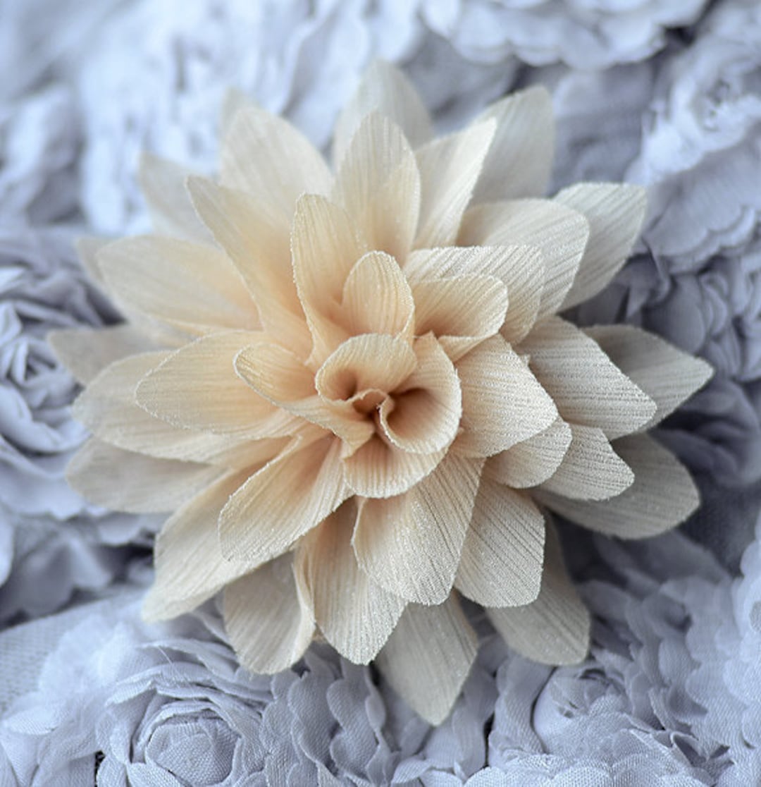 2 Pcs Chiffon Silk Rose Flower Rosette Beige Tan Bridal Wedding Baby ...