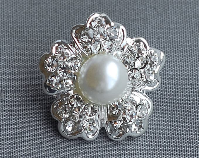 10 Pcs Rhinestone Button Brooch Gold Embellishment Pearl Crystal ...