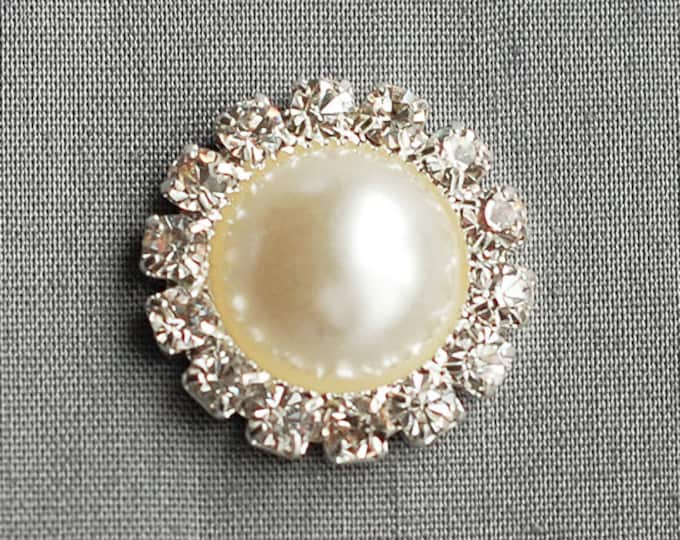 10 Pcs Rhinestone Button Brooch Gold Embellishment Pearl Crystal ...