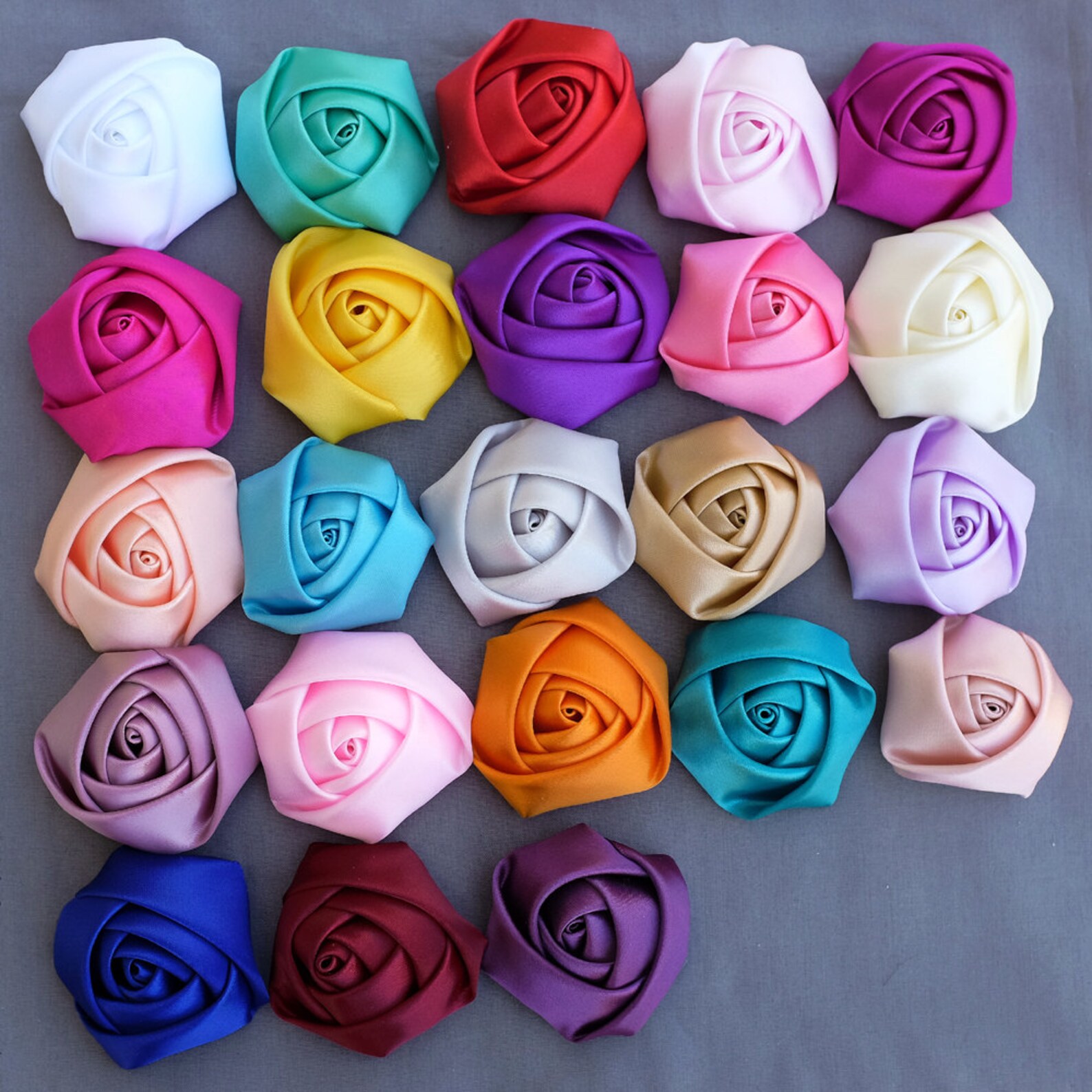 5 Silk Rolled Rose Flower Rolled Rosette Satin Rolled Rose Flower ...