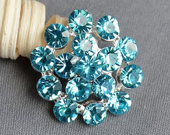 10 Turquoise Blue Rhinestone Button Brooch Pearl Crystal Wedding Bridal ...