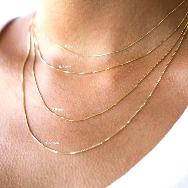 10k Yellow Solid Gold Mirror Box Chain Necklace, 0.6mm - Etsy