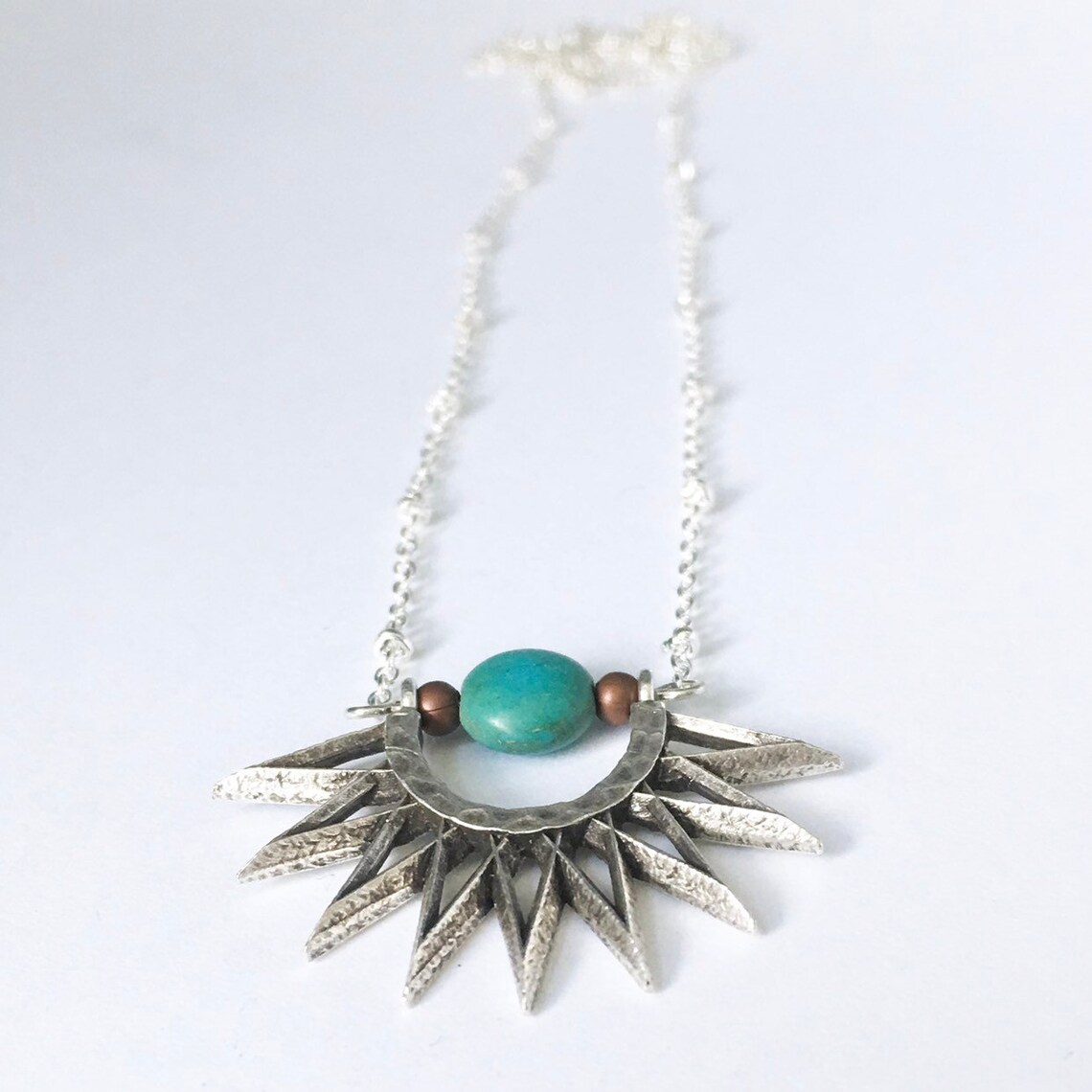 Turquoise Necklace. Sunburst Necklace. Silver Necklace. | Etsy