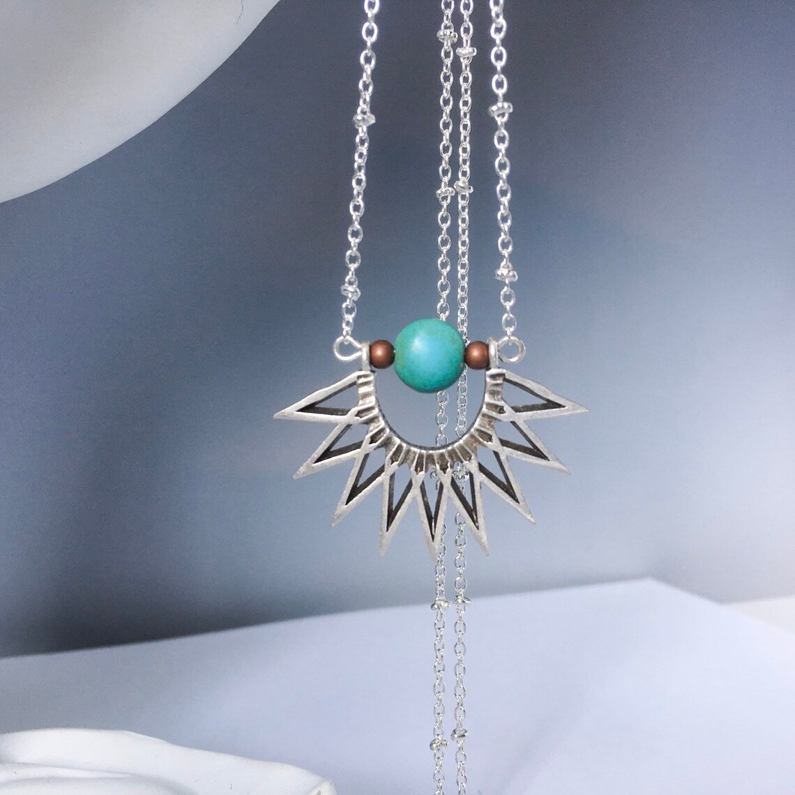 Turquoise Necklace. Sunburst Necklace. Silver Necklace. | Etsy