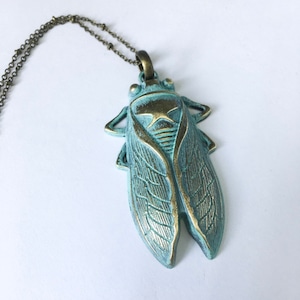 Cicada Necklace. Bronze Necklace. Green Patina Necklace. Bug Jewelry ...