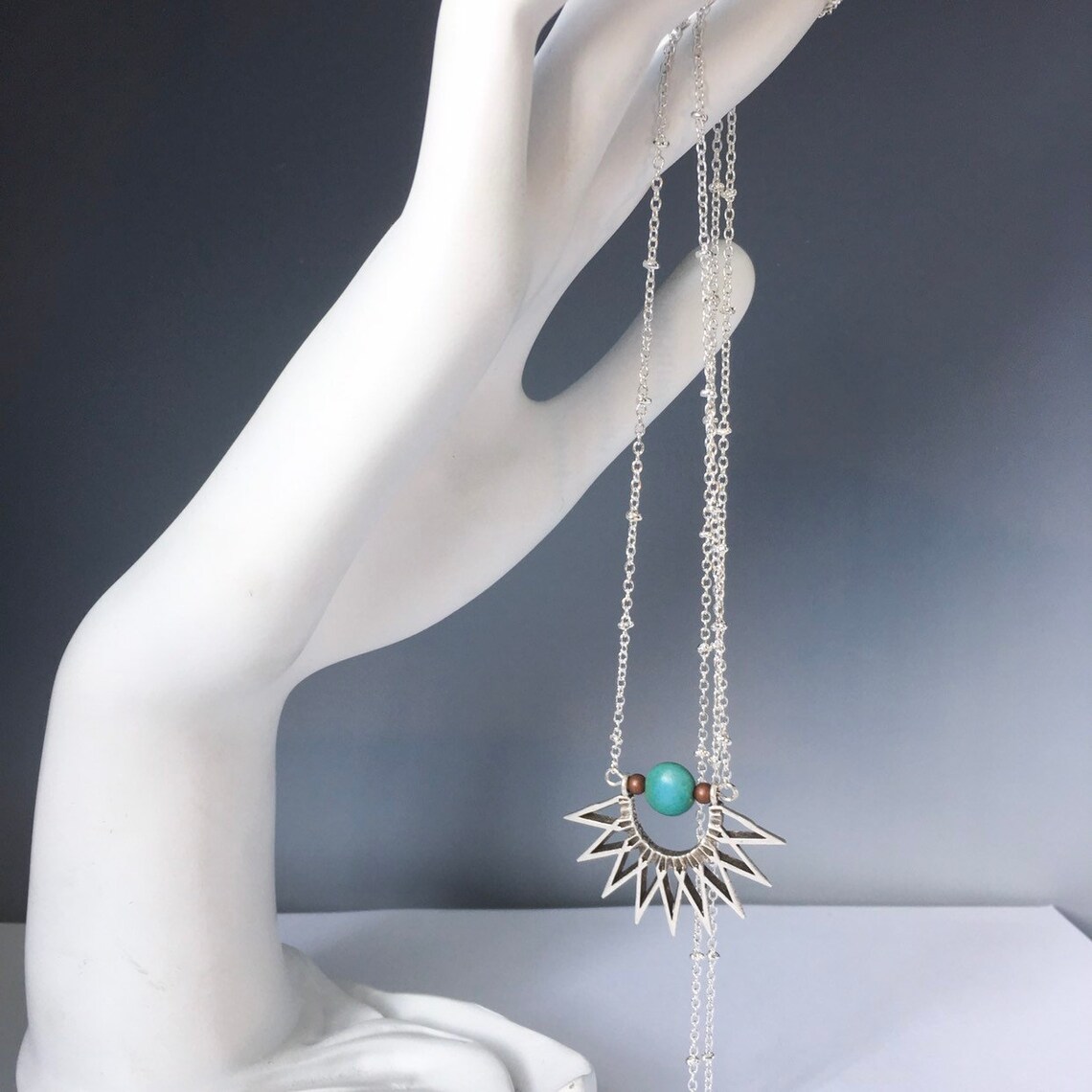 Turquoise Necklace. Sunburst Necklace. Silver Necklace. | Etsy