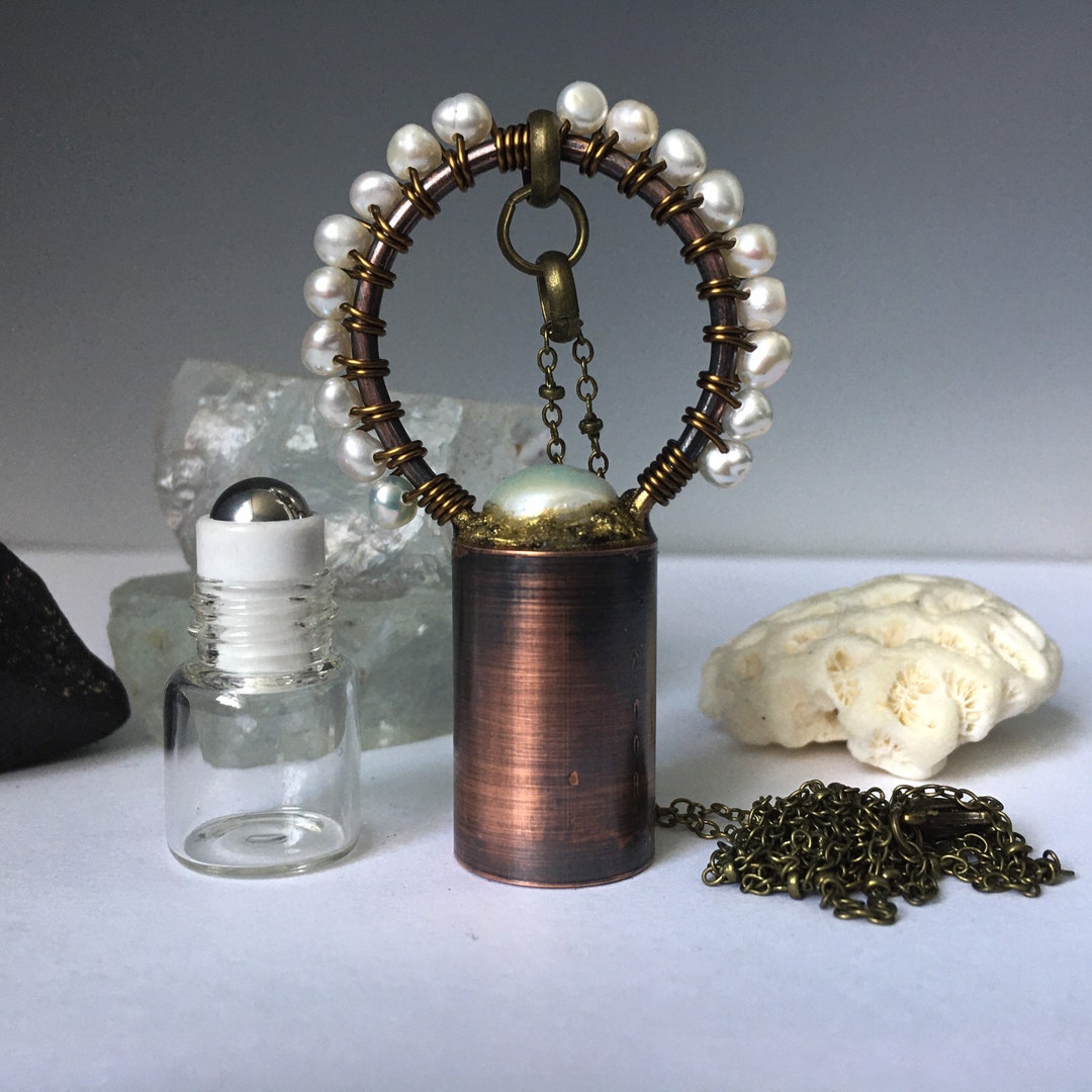 Freshwater Pearl Copper Essential Oil Diffuser Necklace - Etsy