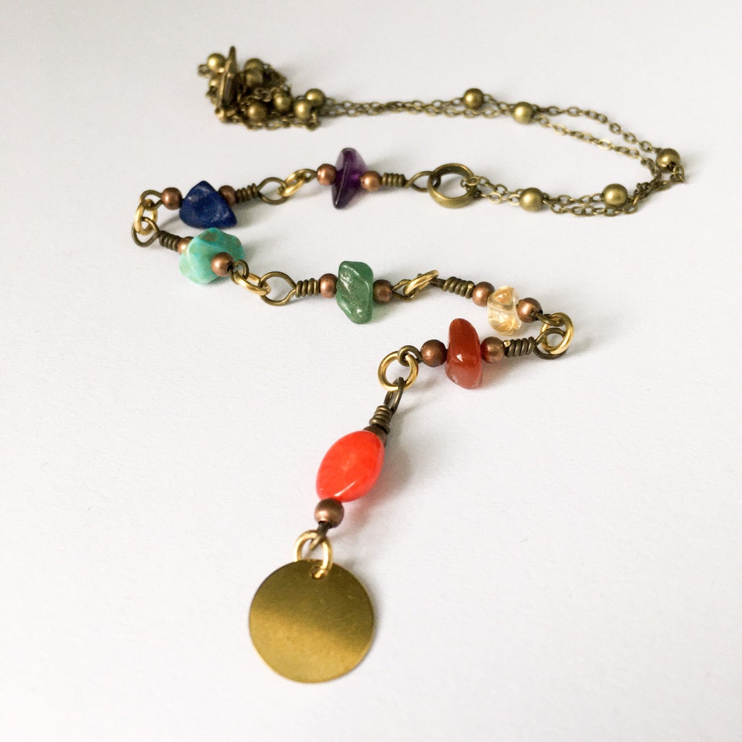 Chakra Necklace With Natural Stone Detail// Coral Carnelian Citrine ...