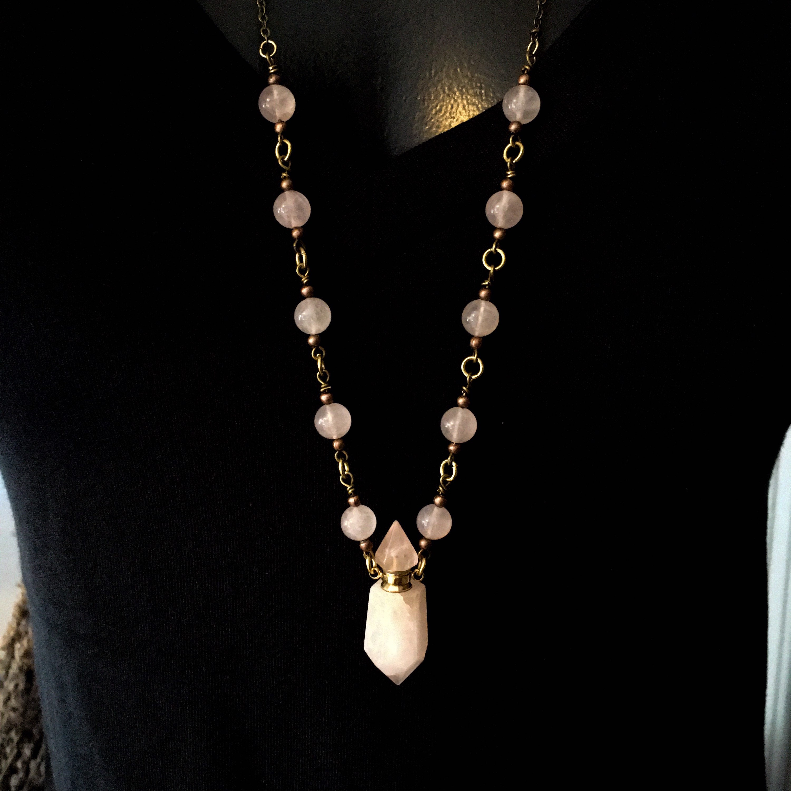 Rose Quartz necklace. Copper necklace. Aromatherapy necklace. | Etsy