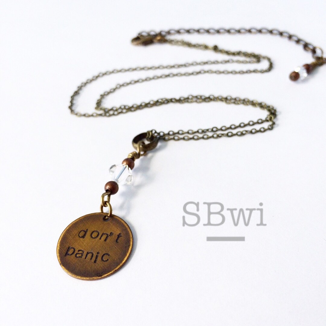 Don't Panic Necklace in Bronze With Swarovski Birthstone Necklace - Etsy