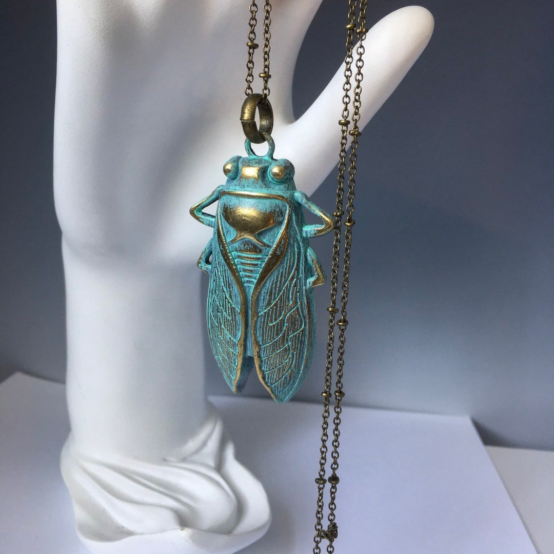 Cicada Necklace. Bronze Necklace. Green Patina Necklace. Bug Jewelry ...