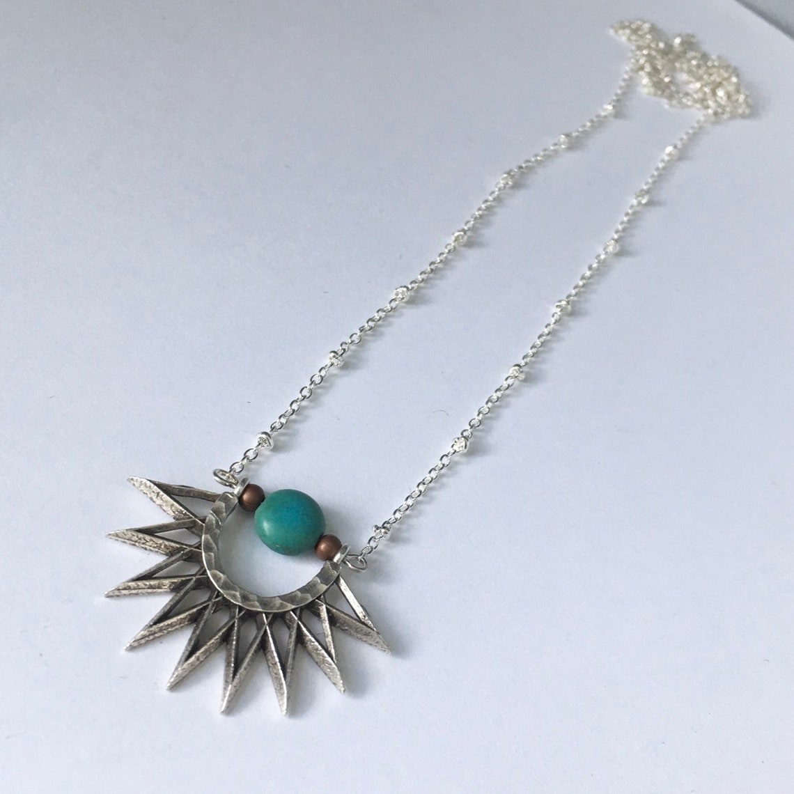 Turquoise Necklace. Sunburst Necklace. Silver Necklace. | Etsy