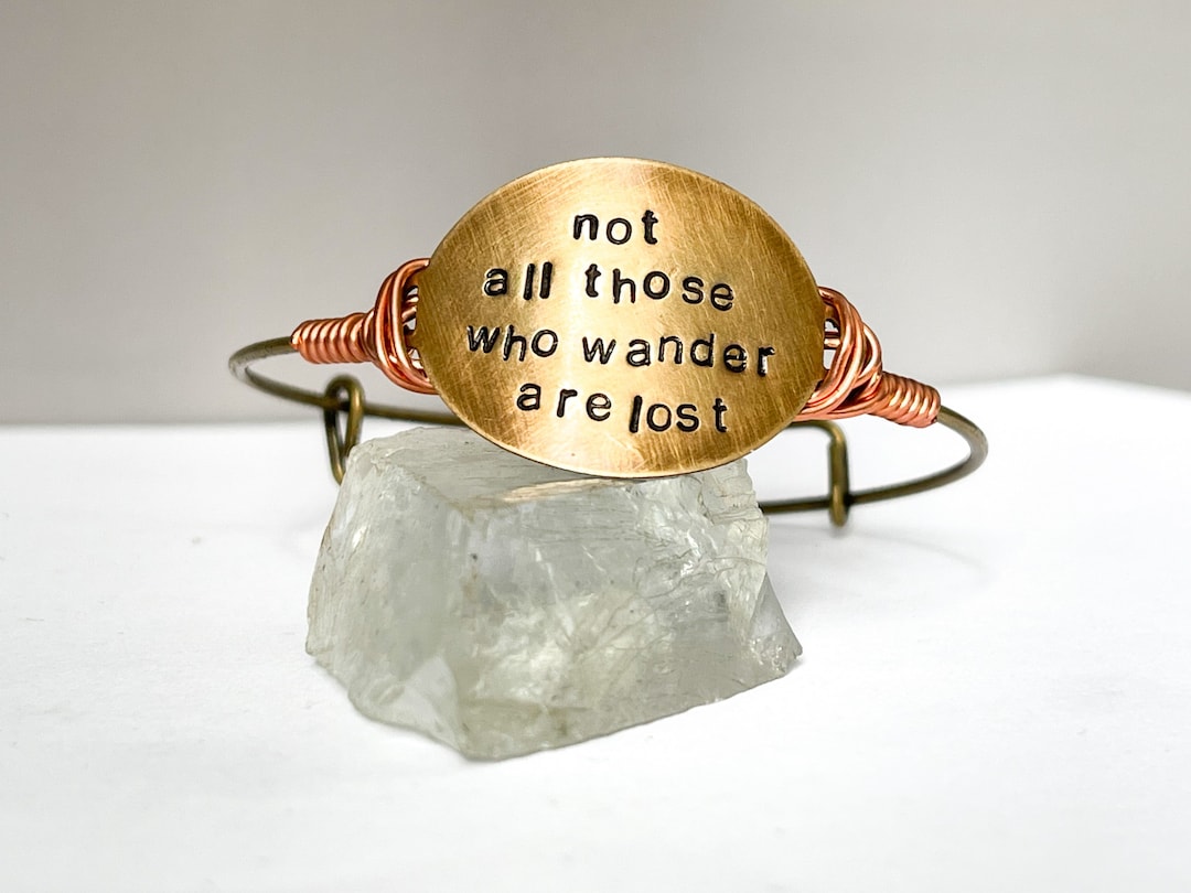 Adjustable, Hand-stamped Bracelet in Brass With Copper Wire Wrapped ...