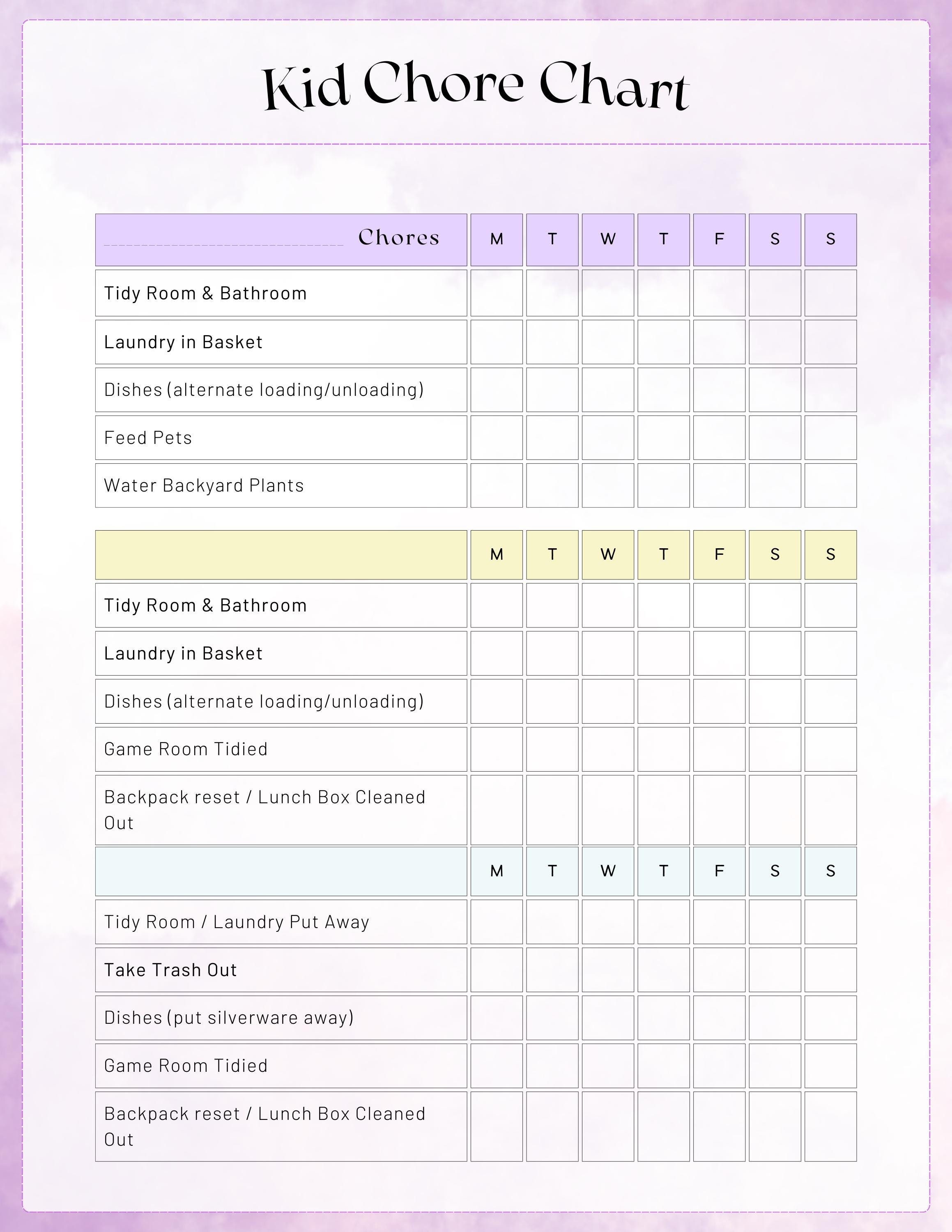 Customizable Kid Chore Chart Personalized Chore Chart Chore Organizer ...