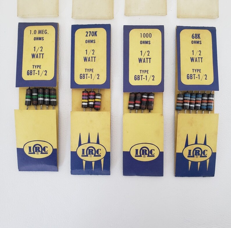 IRC Handy-pak Resistors 270K, 1.0 MEG, 1000, and 68K. 1/2 Watt and Type ...