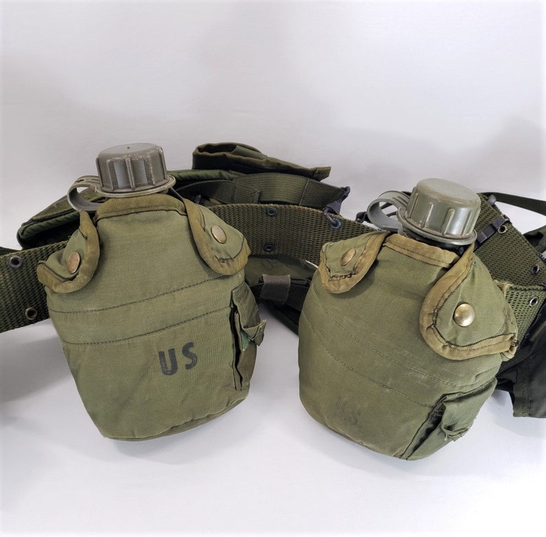 Vintage US Military ALICE LBE Pistol Belt & Suspenders Rig: 2 Canteens ...