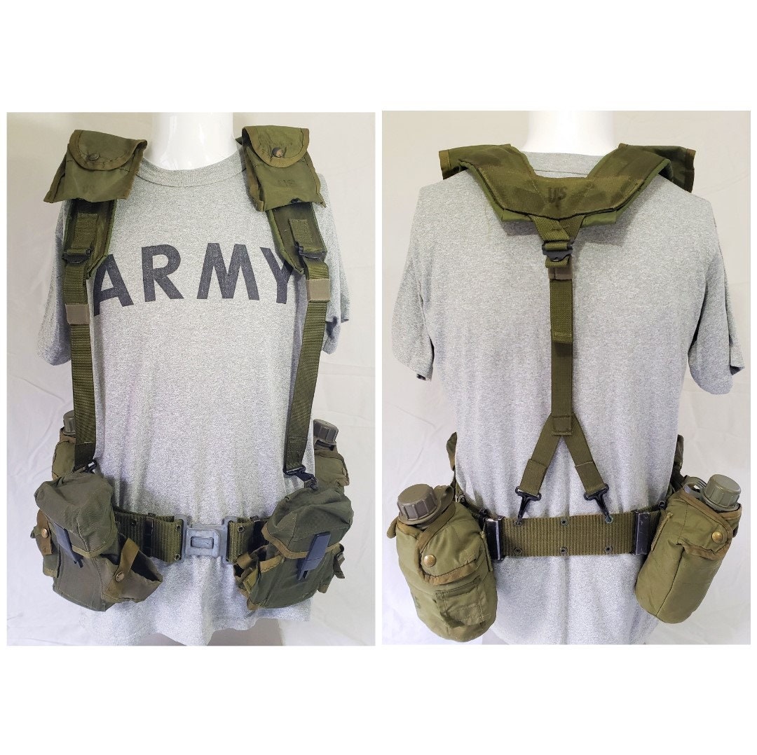 Vintage US Military ALICE LBE Pistol Belt & Suspenders Rig: 2 Canteens ...