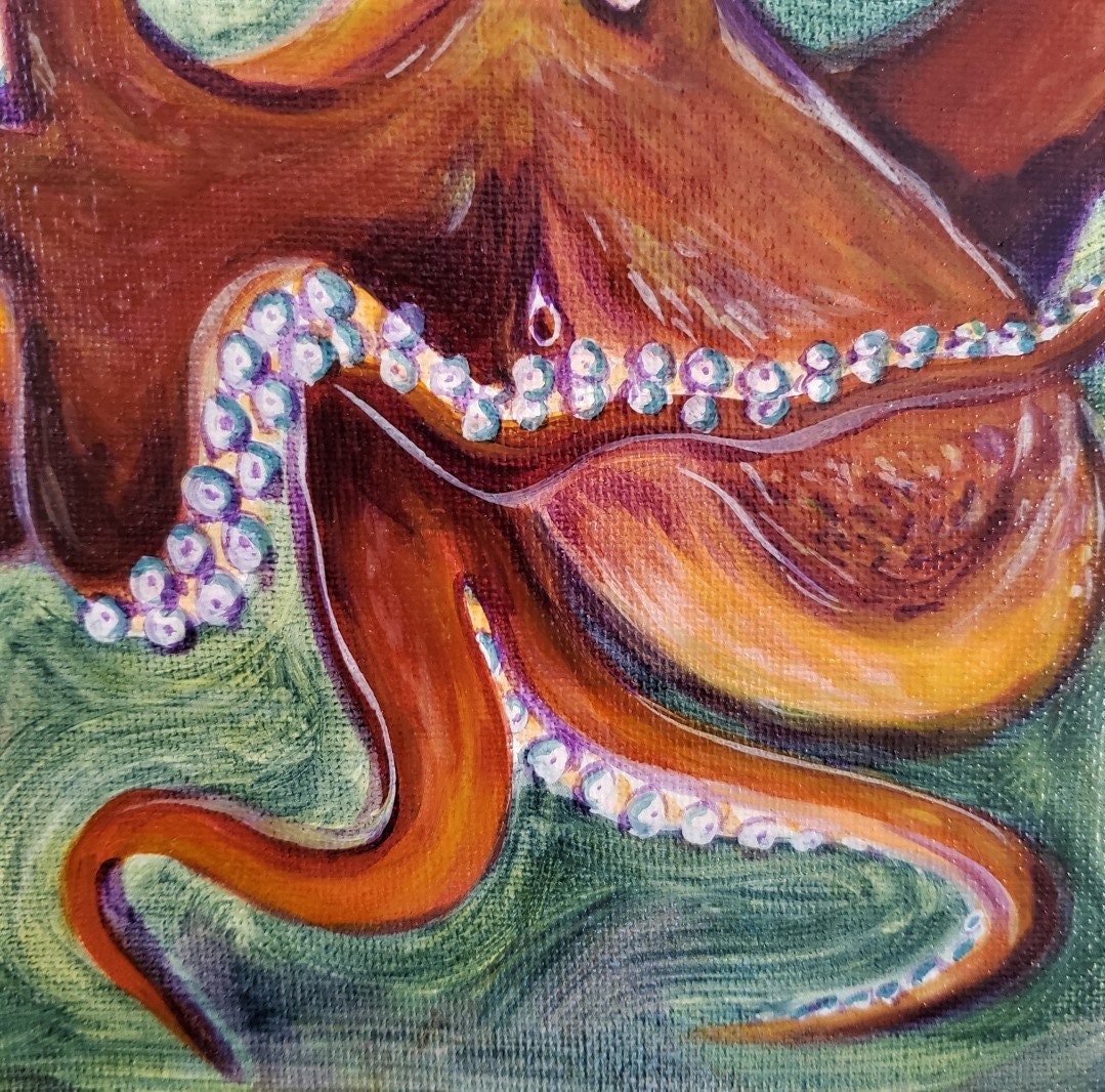 Octopus Oil Painting, 8 X 10 Back Stapled Canvas, Ready to Hang ...