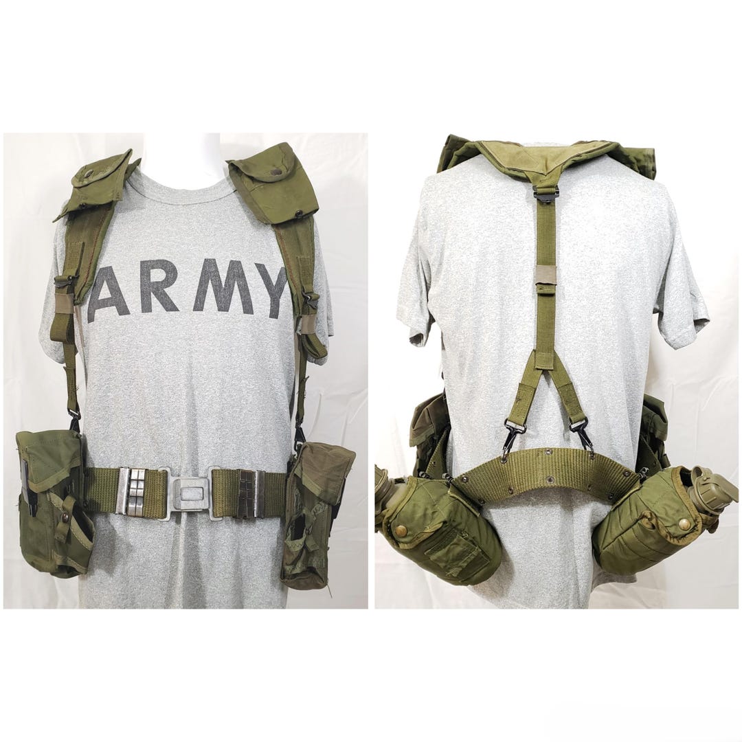 Vintage US Military ALICE LBE Pistol Belt & Suspenders Rig: 2 Canteens ...
