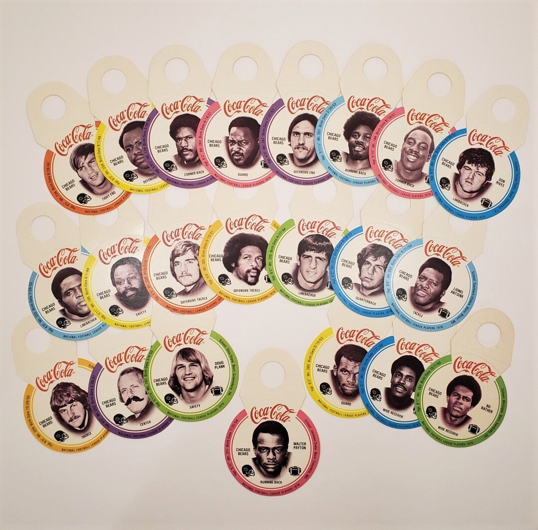 Walter Payton - Complete Set of 22 Bears Coke Discs W/ Tabs, 1976, Coca ...