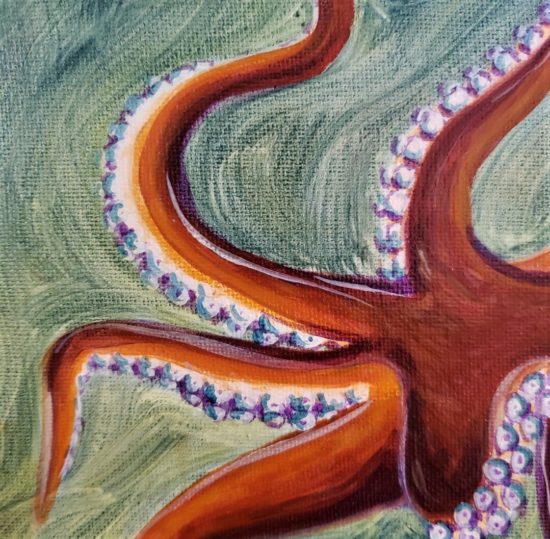 Octopus Oil Painting, 8 X 10 Back Stapled Canvas, Ready to Hang ...