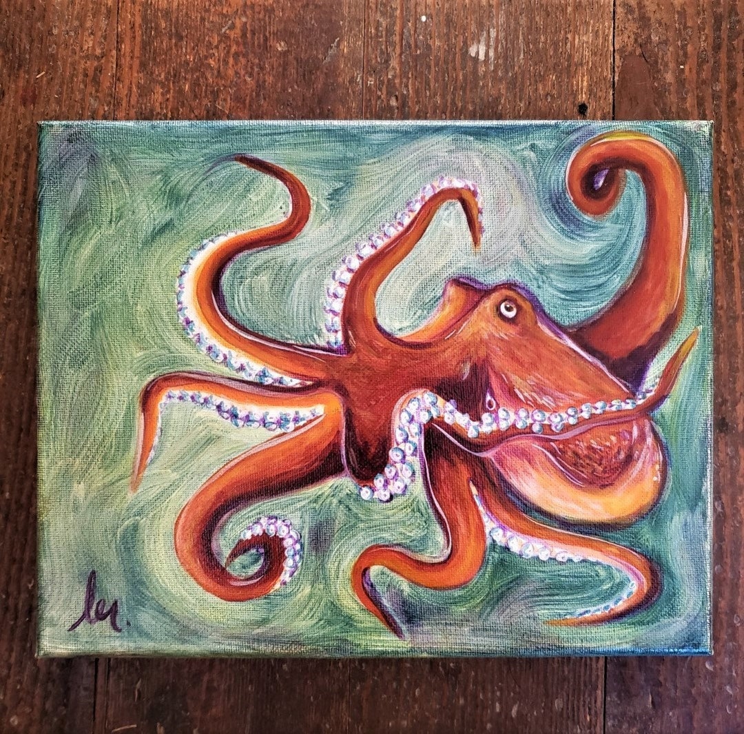Octopus Oil Painting, 8 X 10 Back Stapled Canvas, Ready to Hang ...