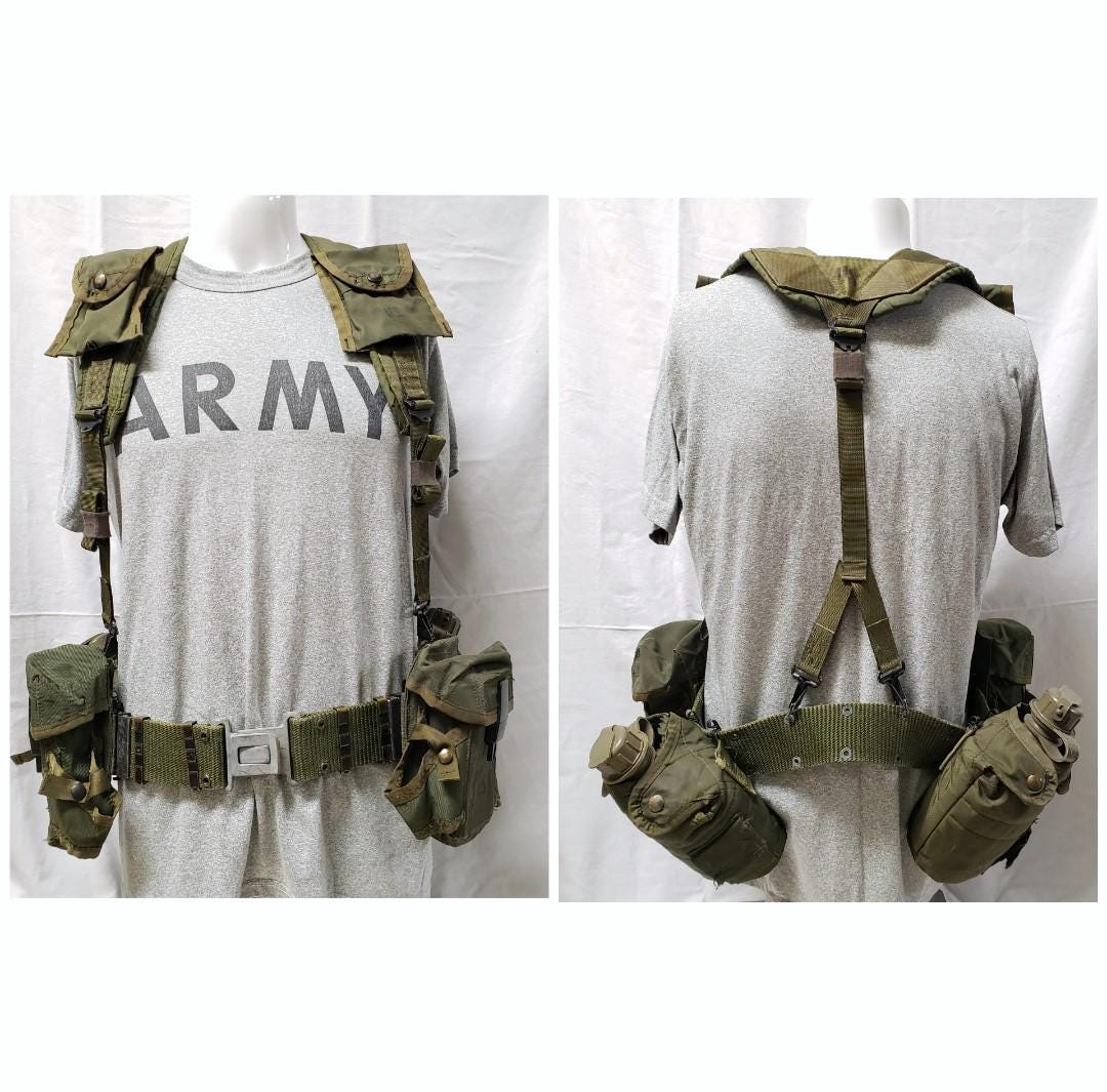 Vintage US Military ALICE LBE Pistol Belt & Suspenders Rig: 2 Canteens ...
