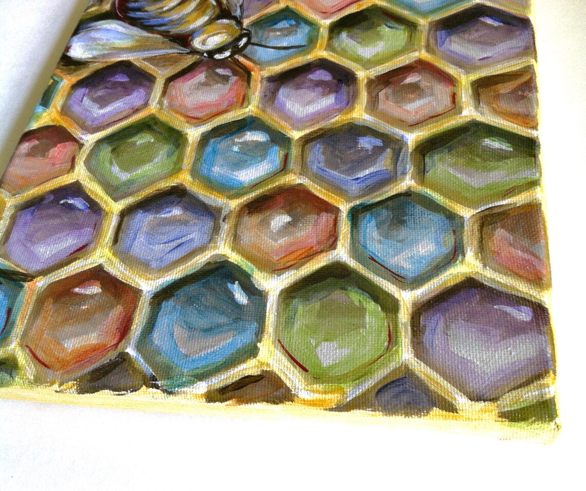 Bee on Honeycomb Painting Acrylic on 8 X 10 Back Stapled | Etsy