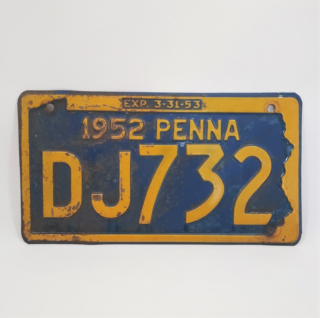 1952 PENNA DJ732, PA License Plate, Pennsylvania State, Vintage, Issued ...
