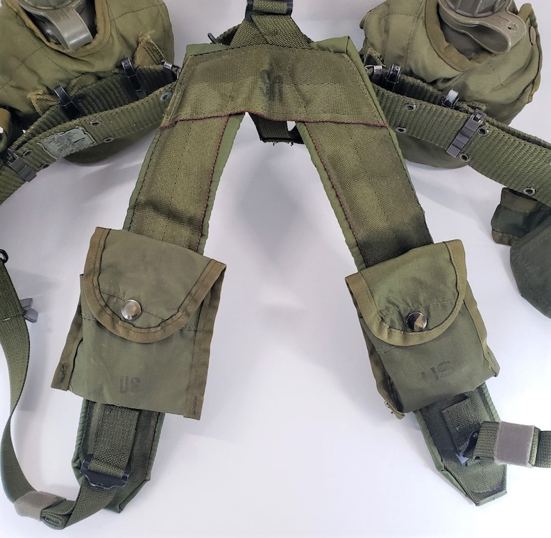 Vintage US Military ALICE LBE Pistol Belt & Suspenders Rig: 2 Canteens ...