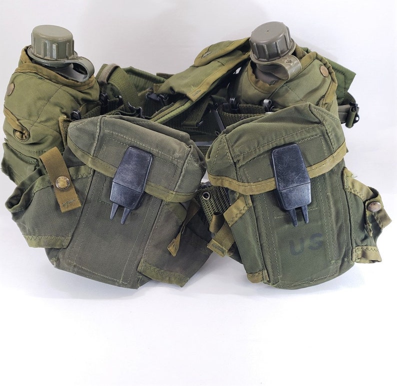 Vintage US Military ALICE LBE Pistol Belt & Suspenders Rig: 2 Canteens ...