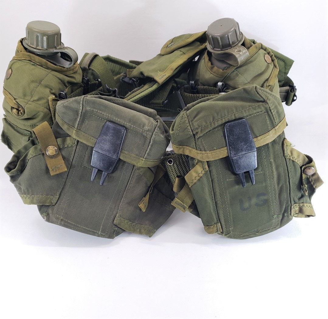 Vintage US Military ALICE LBE Pistol Belt & Suspenders Rig: 2 Canteens ...