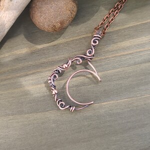 Copper Crescent Moon Pendant: Wire Wrapped Lunar Necklace - Etsy